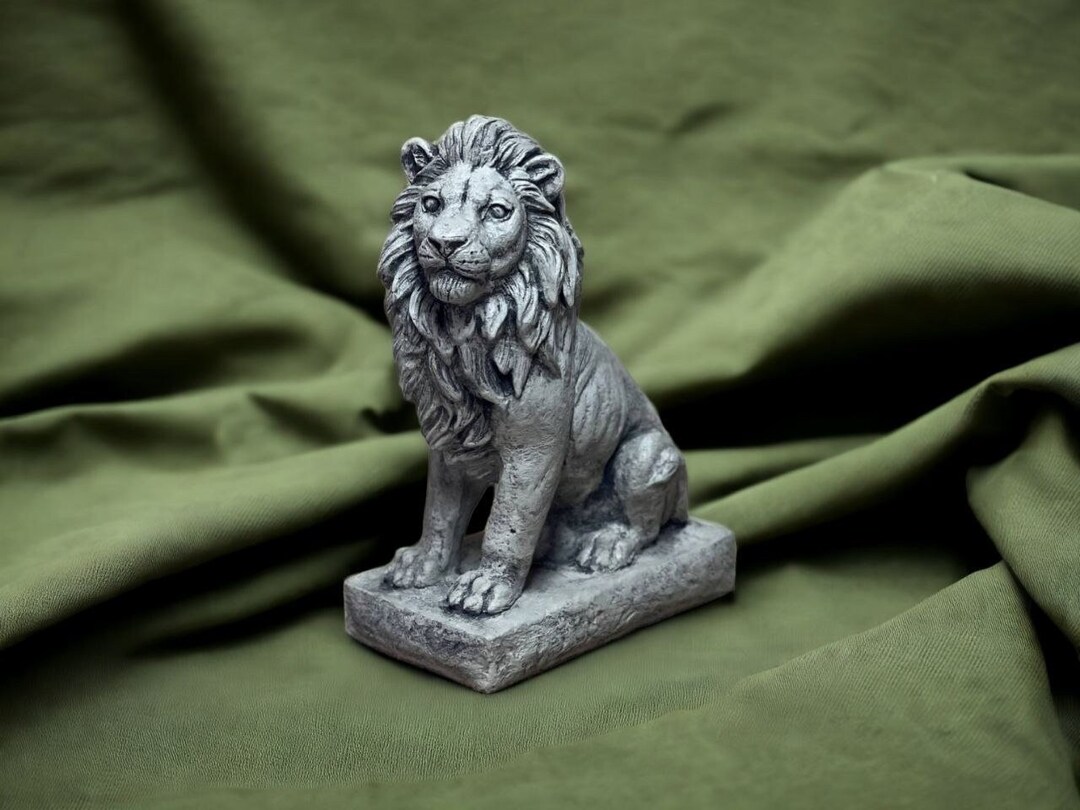 Left Lion Sitting on Basement Statue Concrete Guardian Lion Sculpture ...