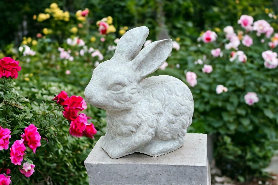 Standing Rabbit Statue Concrete Bunny Ornament Rabbit With Ears up ...