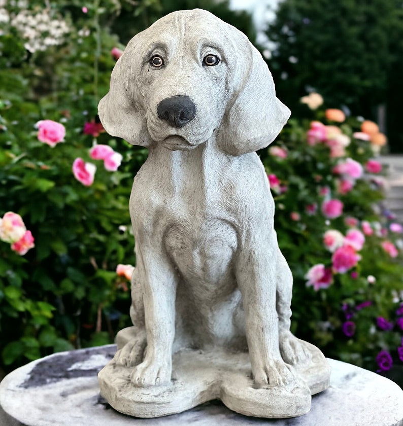Garden Beagle Statue Stone Sitting Dog Figure Detailed Beagle Figurine ...