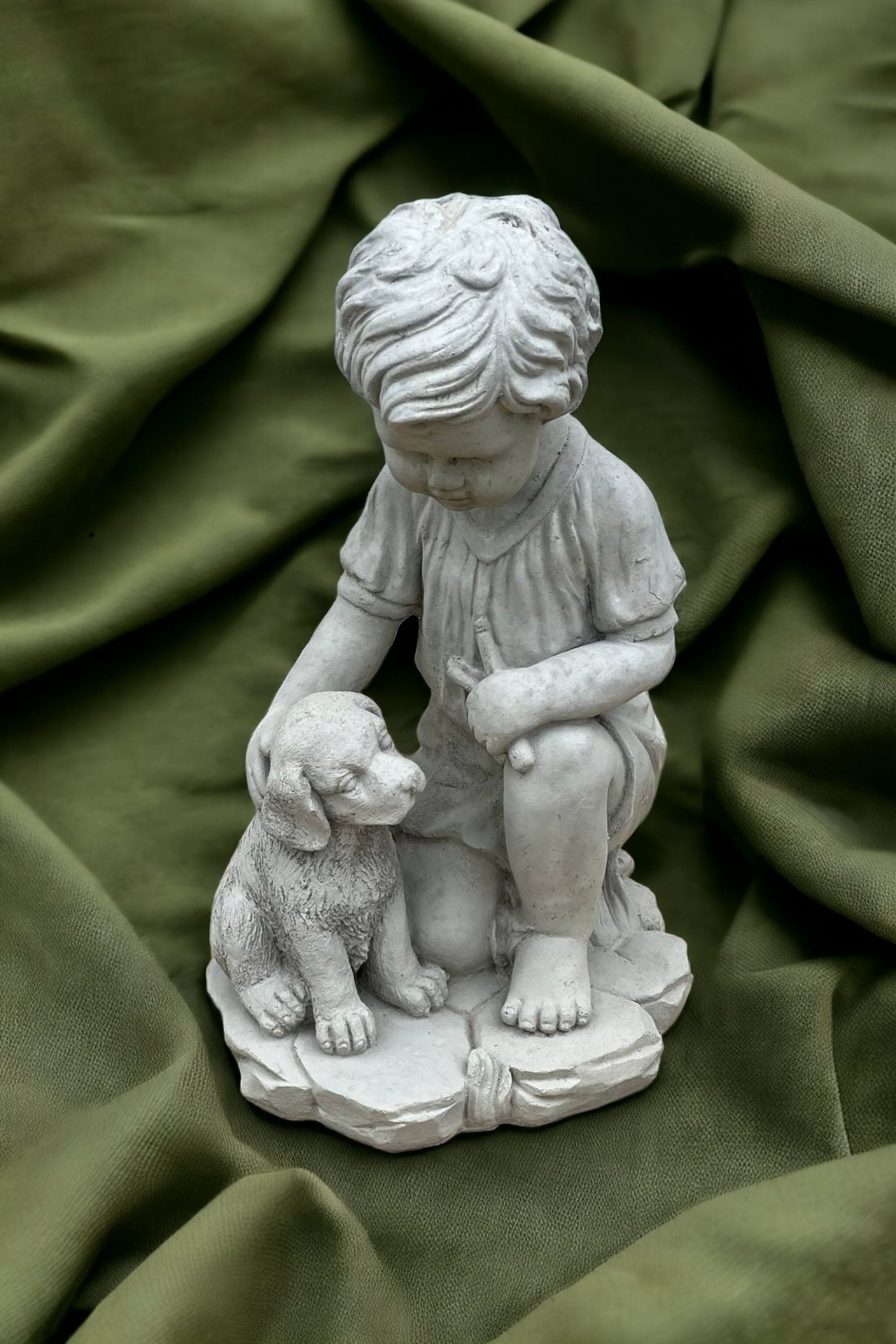Concrete Boy With Dog Statue Massive Boy Figure Outdoor Garden Backyard ...