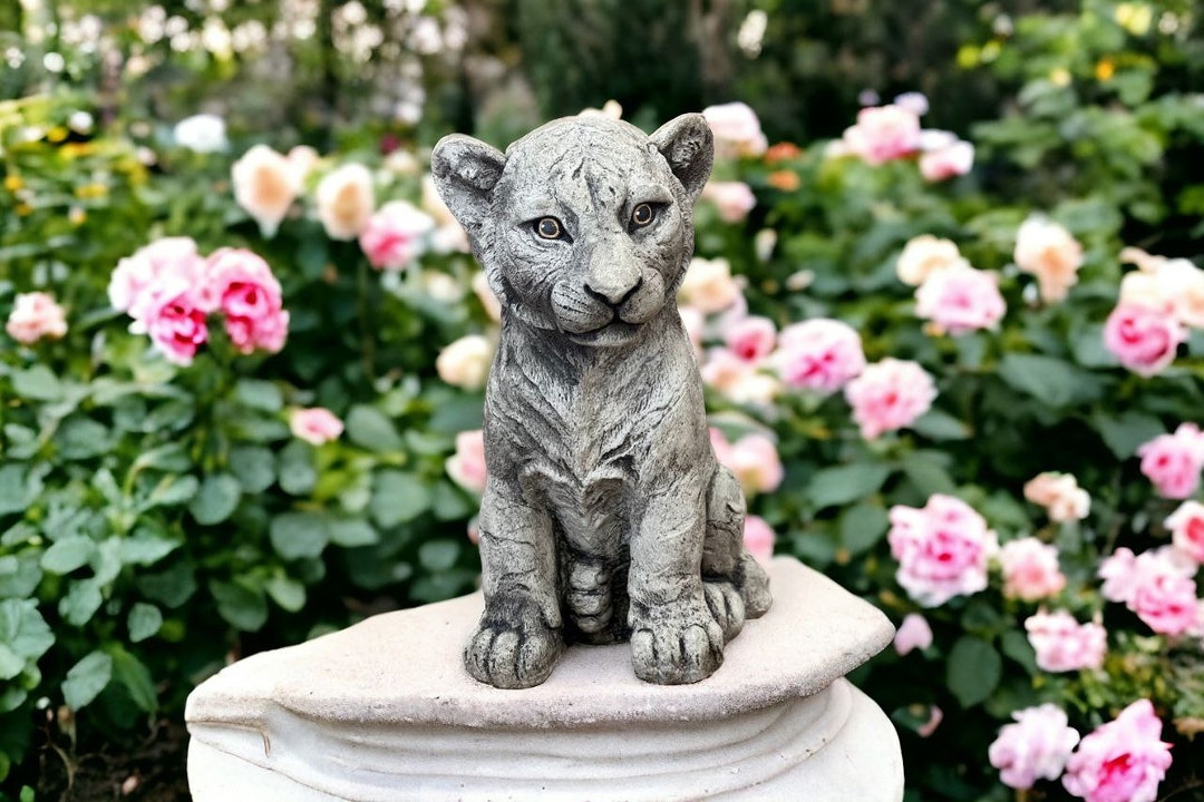 Cute Tiger Cub Stone Statue Outdoor Wild Animal Sculpture Small ...