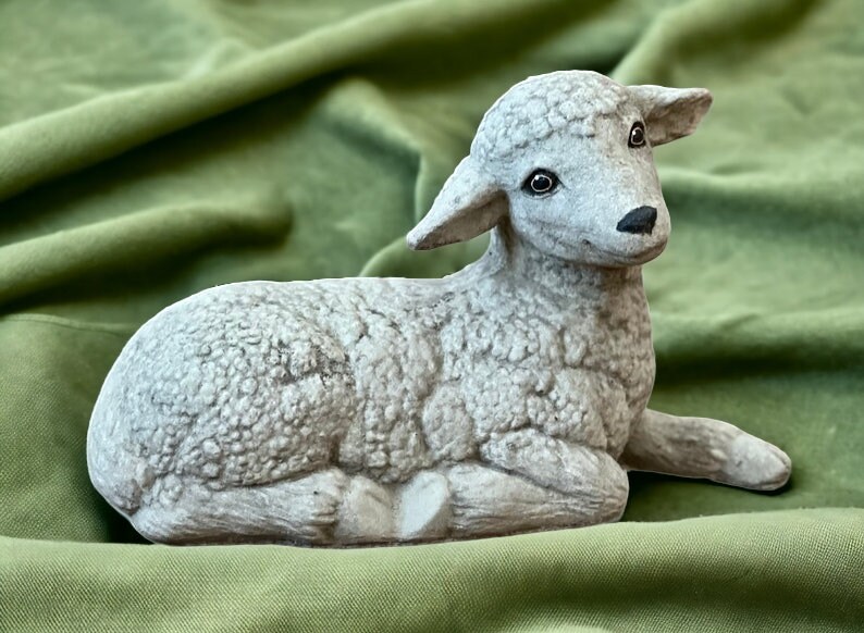 Concrete Laying Lamb Sculpture Detailed Resting Sheep Figurine ...