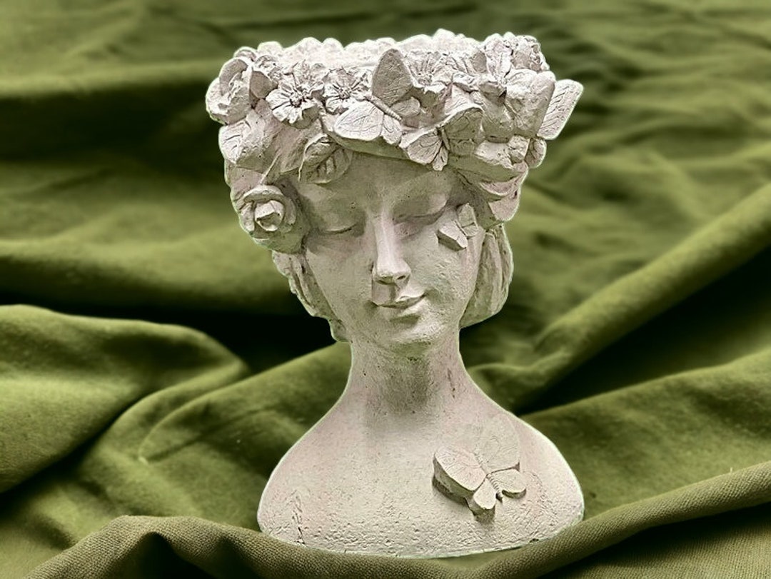 Head With Roses Flowers Planter Massive Woman Bust Pot Figure Outdoor ...