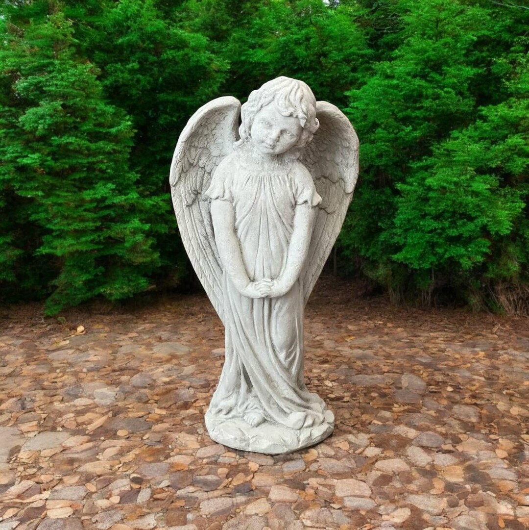 Standing Angel With Holded Hands Figure Stone Yard Decoration Outdoor ...