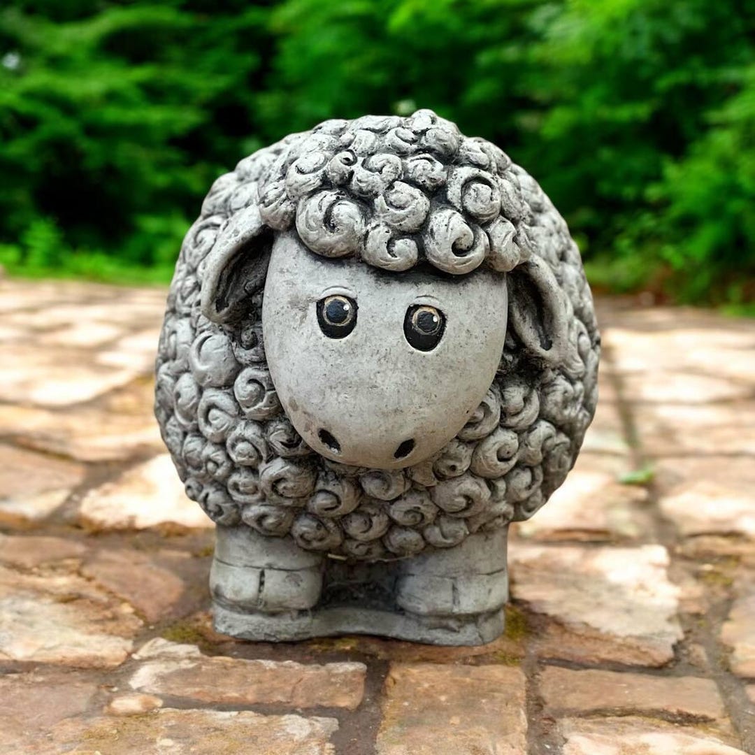 Painted Sheep Garden Statue Standing Lamb Figure Outdoor Stone Figurine ...