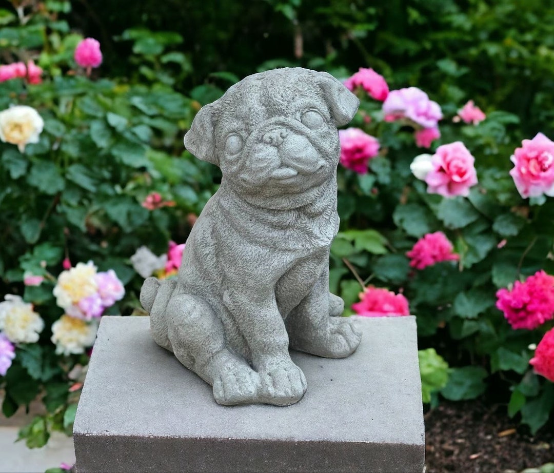 Concrete Pug Figure Detailed Pug Dog Figurine Sitting Dog Grave ...