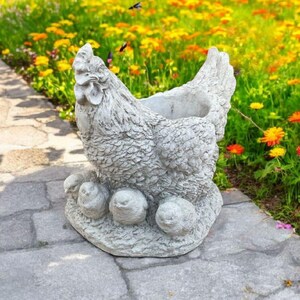 Hen Chicken Planter Figure Concrete Flowers Pot Statue Chicken With ...