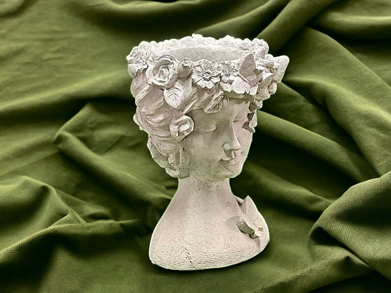 Head With Roses Flowers Planter Massive Woman Bust Pot Figure Outdoor ...