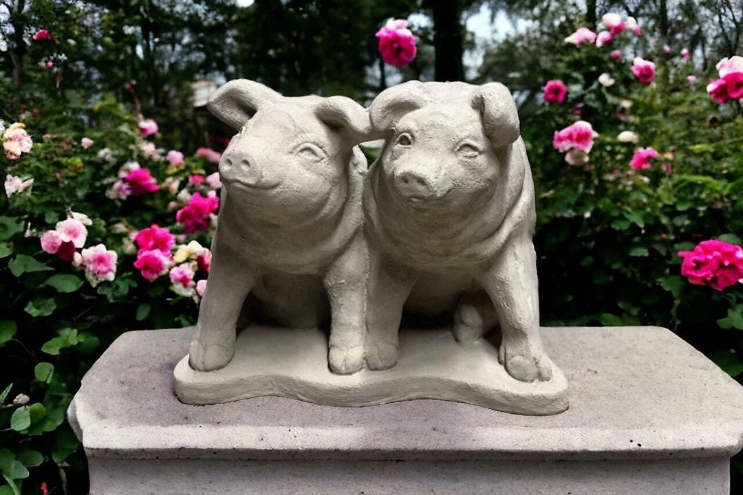 Large Two Pigs Statue Sitting Pig Pals Sculpture Stone Garden Figure ...