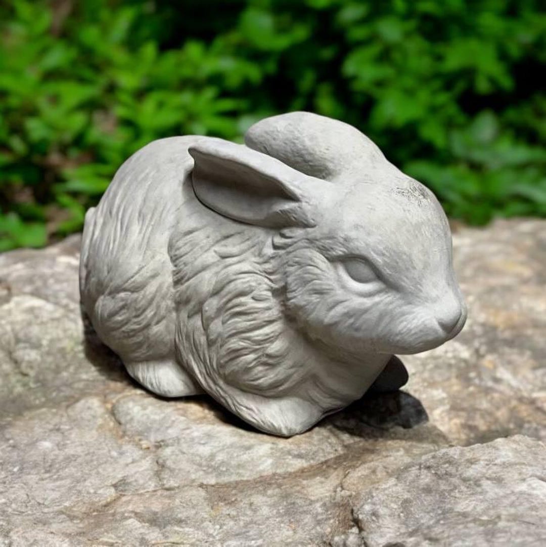 Crouching Rabbit Statue Concrete Bunny Figurine Large Rabbit Sculpture ...