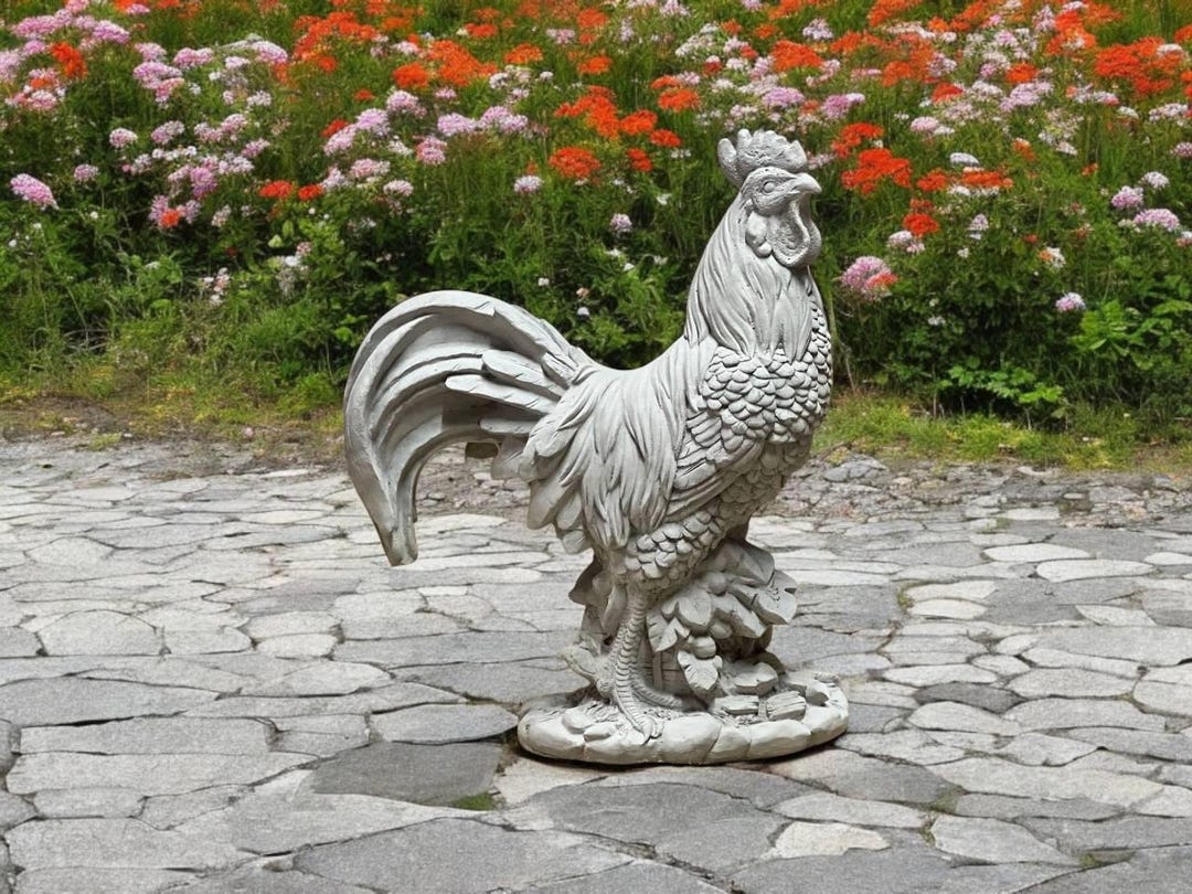 Detailed Stone Rooster Statuary Farmhouse Decoration Made From Cement ...