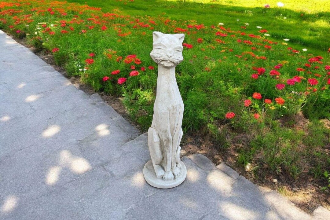 Tall Cat Figure Aristocat Sculpture Concrete Cat Lawn Figure Cat Grave ...