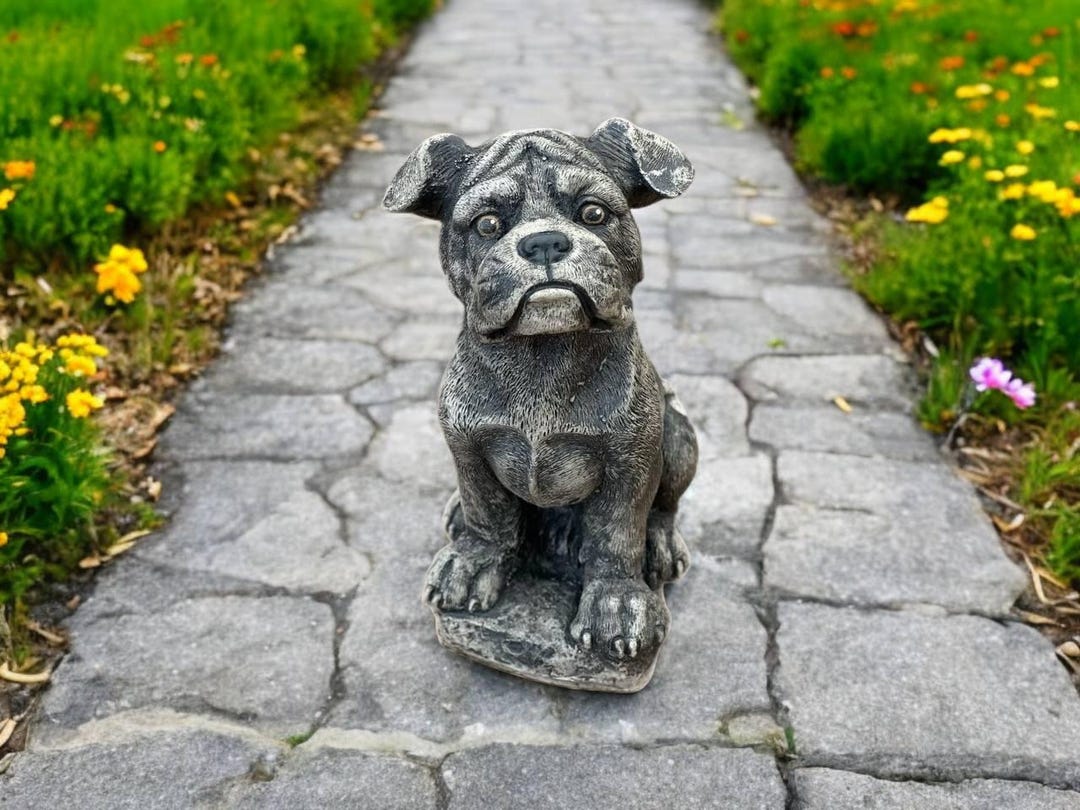 Sitting Boxer Dog Figure Stone Pet Statue Outdoor Backyard Memorial Dog ...