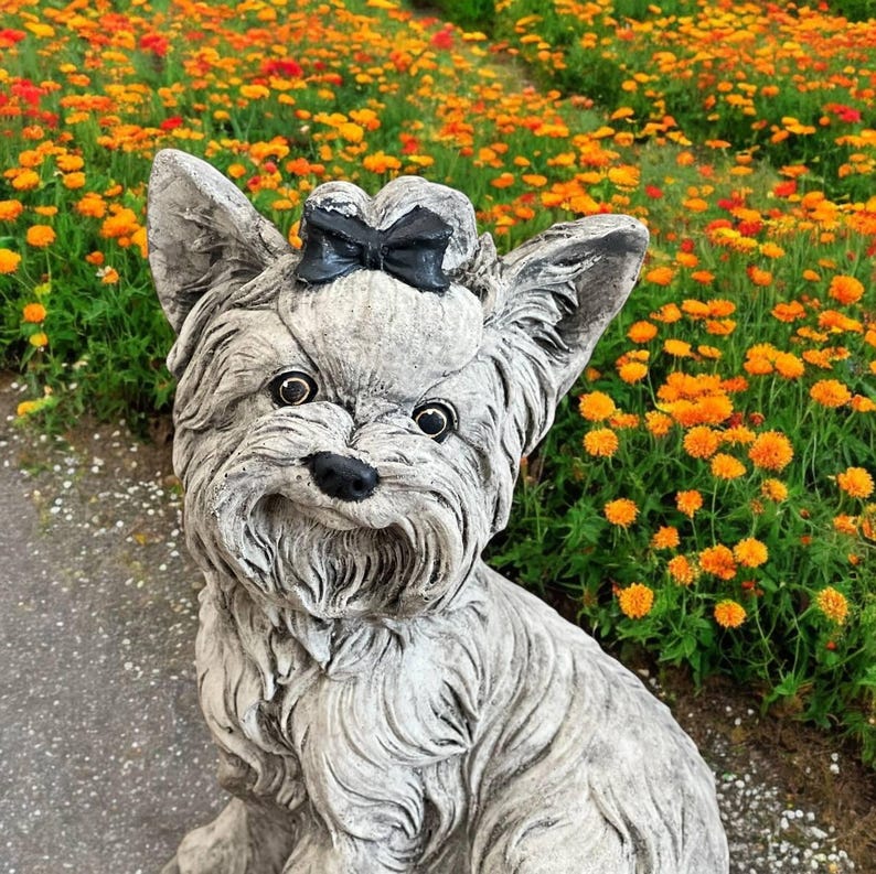 Detailed Yorkie Dog Statue Sitting Yorkie With Bow in Hair Sculpture ...