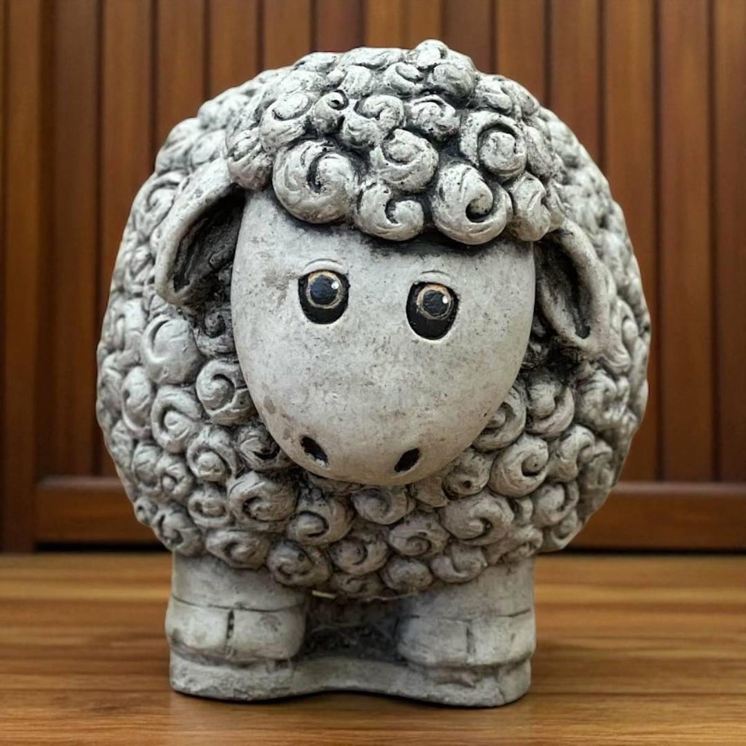 Painted Sheep Figure Concrete Lamb Statue Baby Sheep Farmhouse Animal ...
