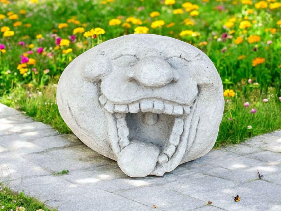 Smilling Face Figure Stone Face Rock Face With Tongue Out Figurine ...