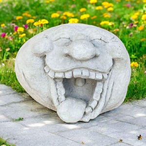 Smilling Face Figure Stone Face Rock Face With Tongue Out Figurine ...