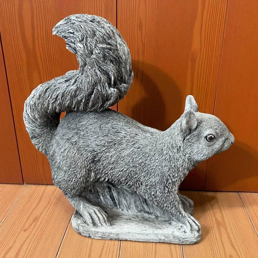 Cement Squirrel Standing on Base Scampering Squirrel Figure Bushy Tail ...