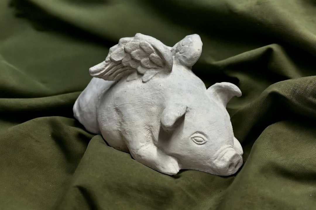 Flying Pig With Wings Figure Concrete Laying Pig Statue Detailed Stone ...