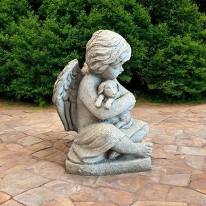 Angel Holding Dog Figure Concrete Angel Sculpture Detailed Puppy With ...