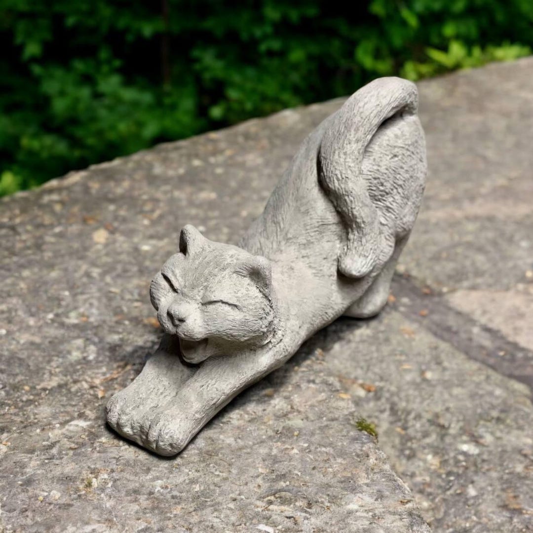Grey Kitten Statue Stretching Cat Sculpture for Garden or Backyard Cat ...