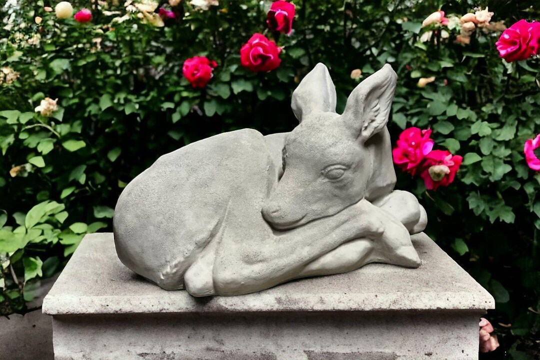 Large Fawn Statue Concrete Resting Deer Figure Massive Fawn Sculpture ...