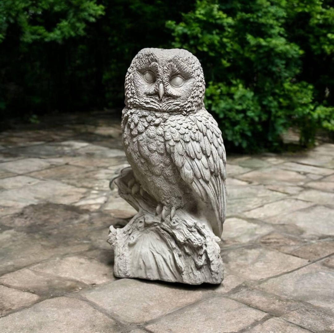 Barned Owl Figure Cement Night Owl Figurine Detailed Owl Bird Sculpture ...