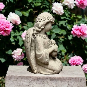 Kneeling Angel Holding Bunny Statue Detailed Girl With Wings Carrying ...