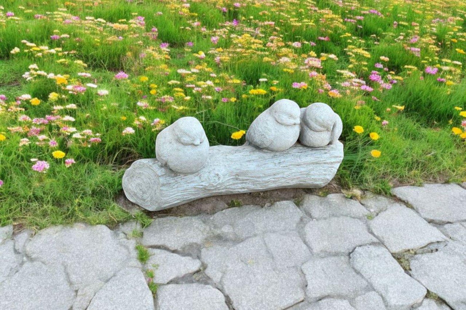 Concrete Birds on Branch Statue Detailed Three Birds Sculpture Stone ...