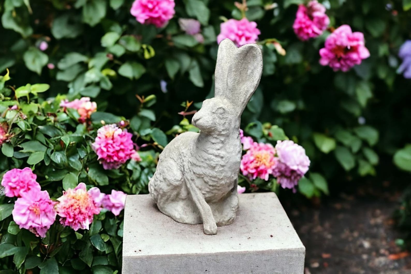Standing Rabbit With Ears up Statue Stone Bunny Figure Detailed Garden ...