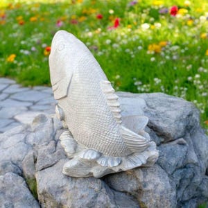 Large Fish Statue Cement Fish With Mouth Bass Concrete Backyard Art ...
