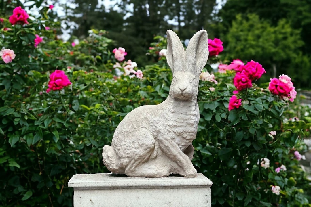 Standing Rabbit With Ears up Statue Stone Bunny Figure Wild Animal ...
