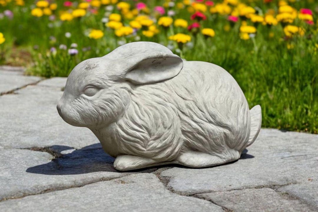 Crouching Rabbit Figure Large Bunny Statue Easter Decoration Ears Down ...
