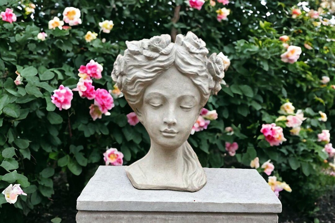Flowers Planter Sculpture Head With Roses Pot Figure Garden Nymph ...