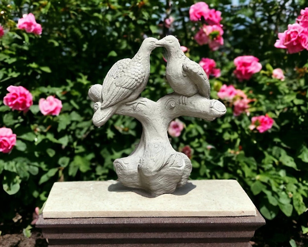 Two Doves Garden Statue Detailed Two Birds on Tree Figure Love Birds ...