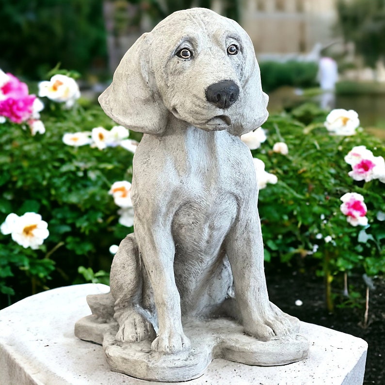 Garden Beagle Statue Stone Sitting Dog Figure Detailed Beagle Figurine ...