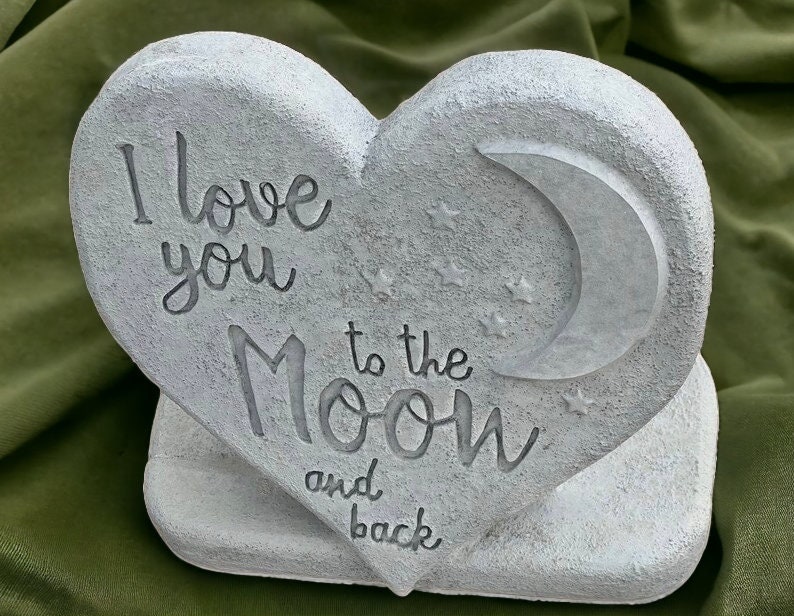 I Love You to the Moon Statue Concrete Hear Figurine Love Sign ...