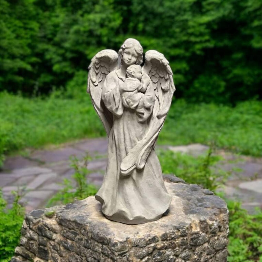 Holding Baby Angel Statue Concrete Angel With Child Figure Massive ...
