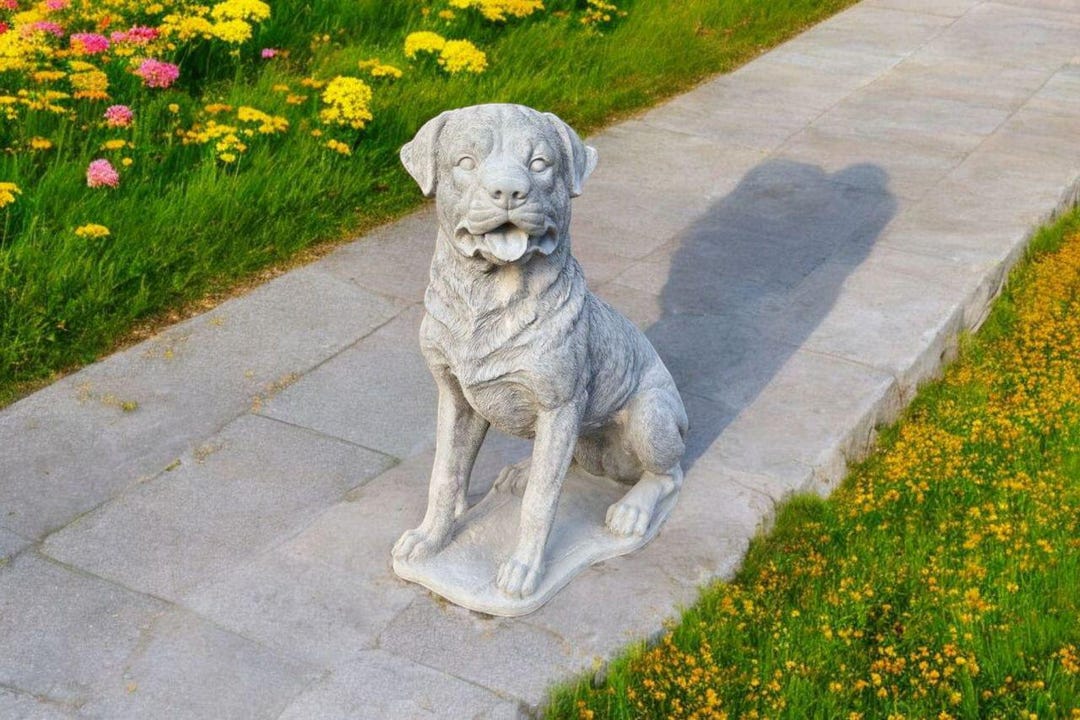 Sitting Rottweiler Dog on Base Sculpture Rottweiler With Open Mouth ...