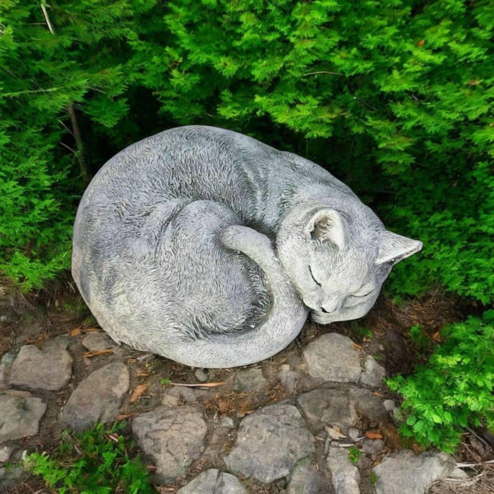 Curled up Kitten Statue Concrete Cat Sculpture Detailed Cat Figurine ...