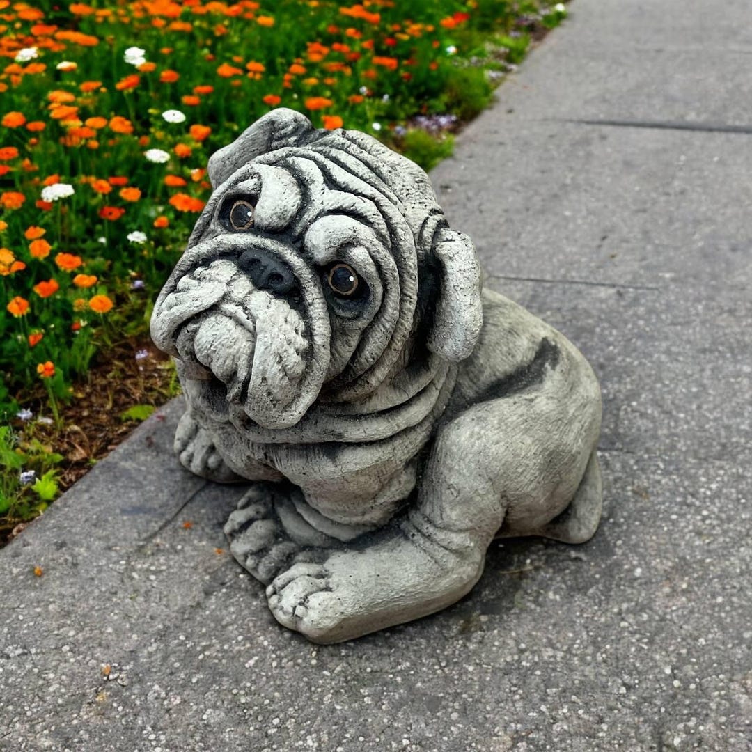 Painted Bulldog Figure Detailed Bulldog Memorial Figurine Outdoor Yard ...