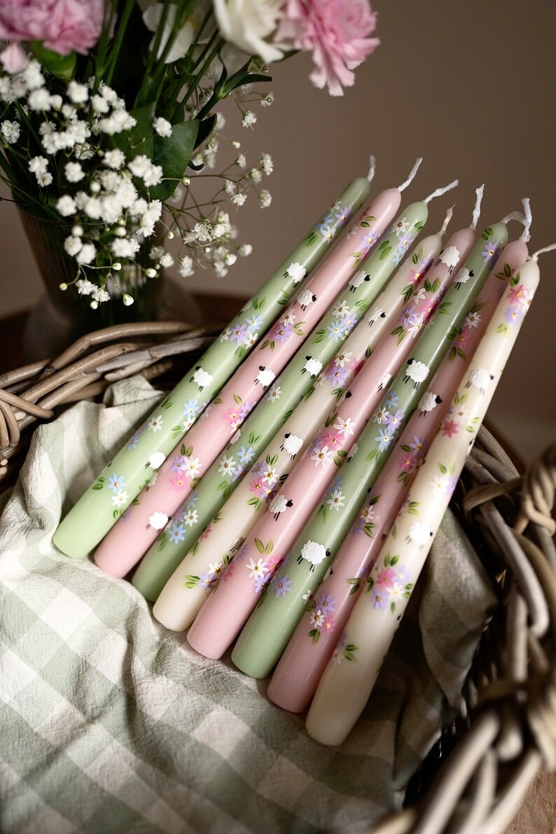 Easter Hand Painted Candles, Spring Candle, Painted Candle, Artisan ...