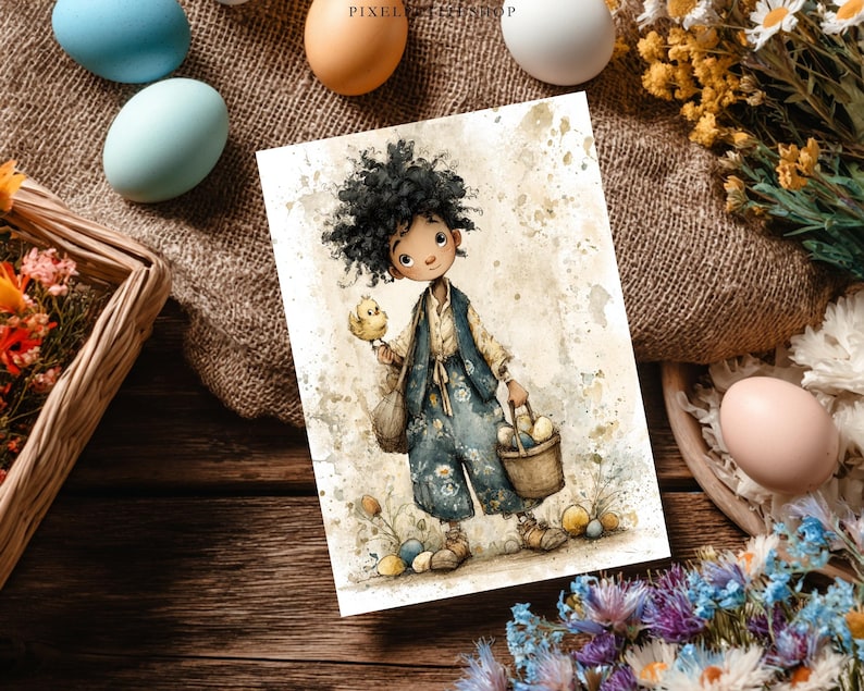 Whimsical Spring Boy Clipart | Storybook-style Printable Junk Journal ...