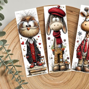 Whimsical Dapper Animal Bookmark Printable Set (digital Download) - Etsy