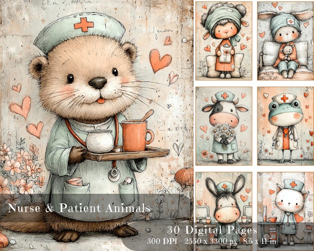 Nurse and Patient Animals Digital Pages | Junk Journal & Scrapbooking ...
