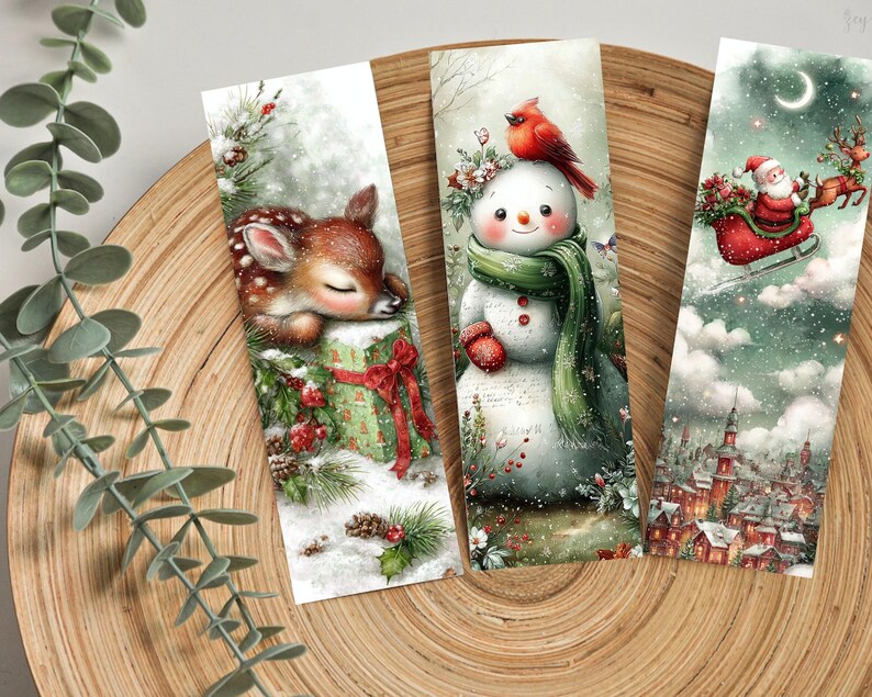 12 Christmas Watercolor Bookmark Printable Set – Cozy Holiday Bookmarks ...