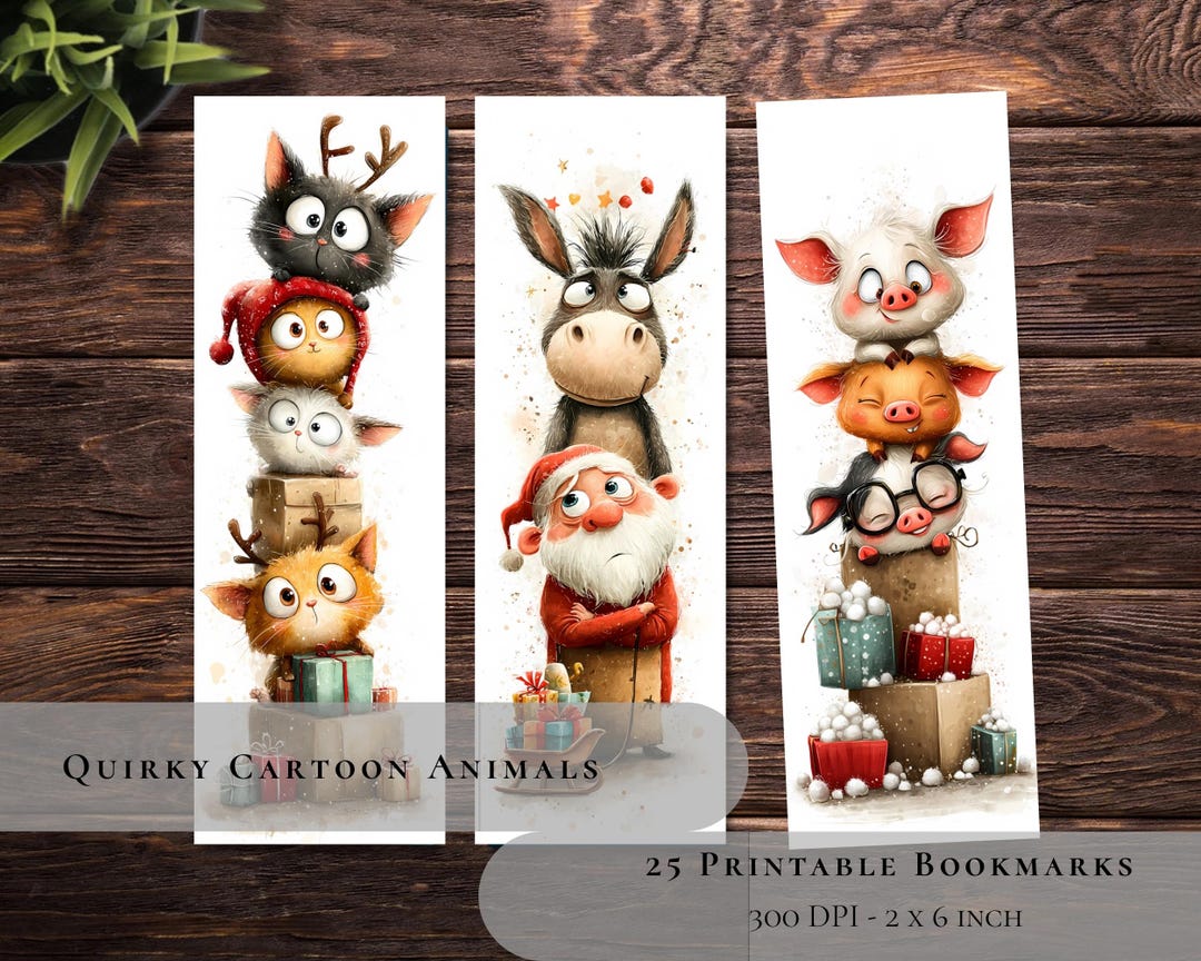 Funny Christmas Bookmark Printable Set | Whimsical Animals & Santa ...