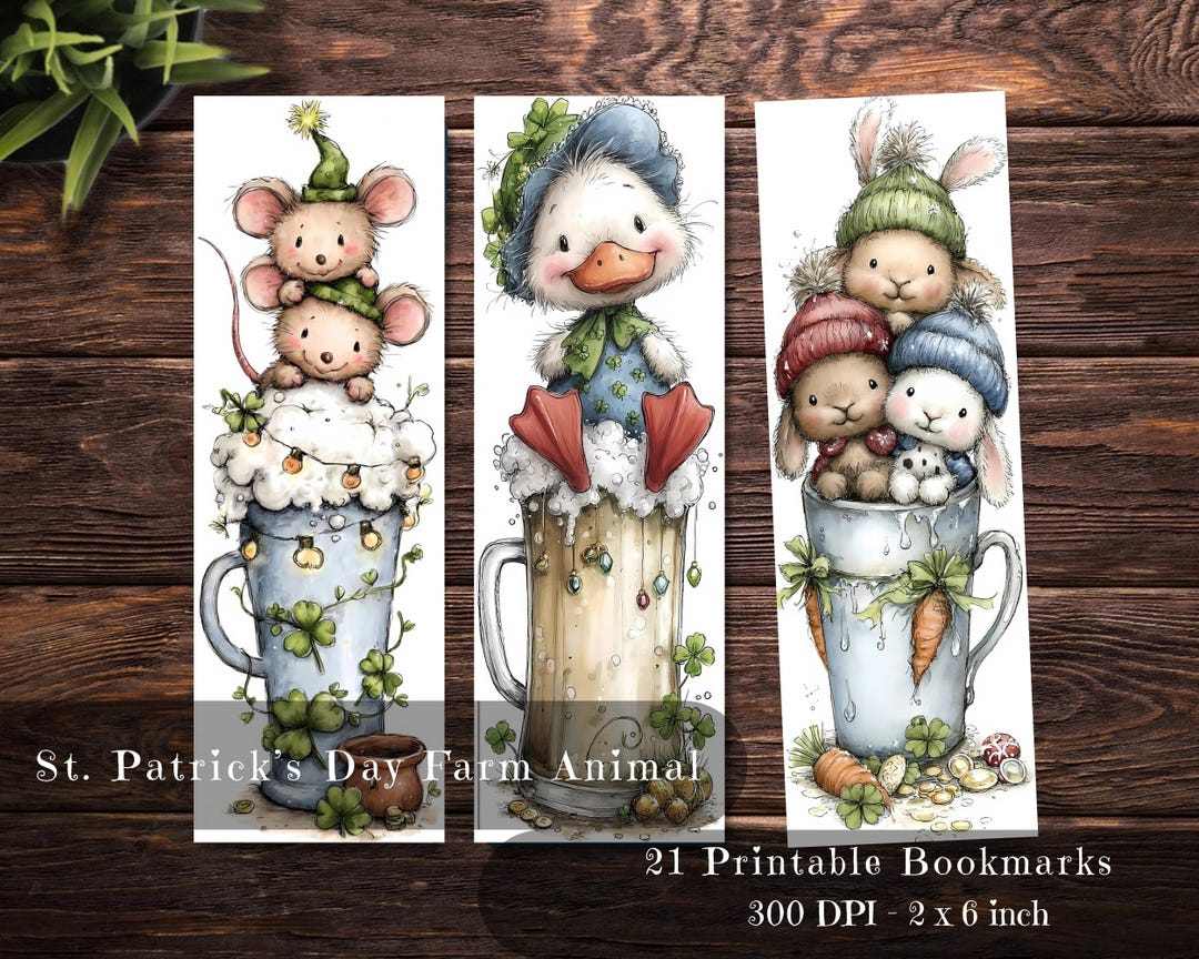 St. Patricks Day Farm Animal Printable Bookmarks (digital Download) - Etsy