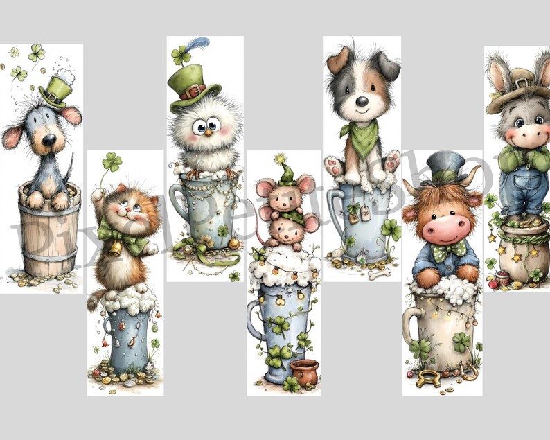 St. Patricks Day Farm Animal Printable Bookmarks (digital Download) - Etsy