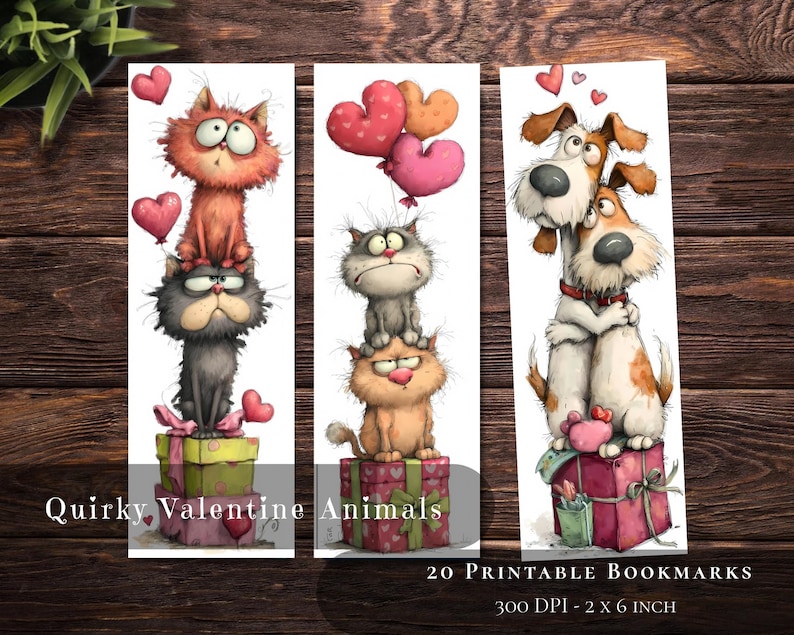 Quirky Valentine Animals Printable Bookmarks (digital Download) - Etsy